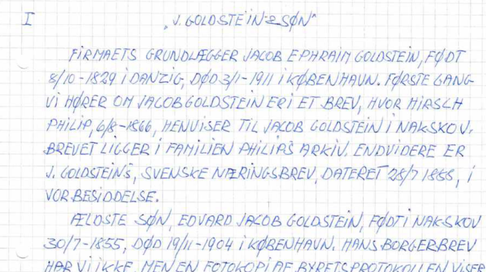 Alfred Sanders beretning om firmaets historie | Goldstein.dk